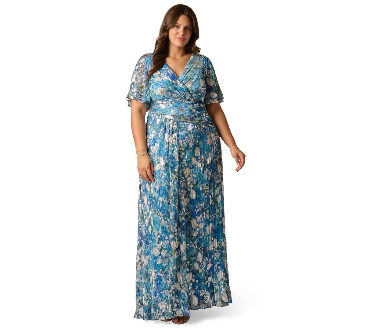 Click here for Adrianna Papell Plus Size V-Neck Foil Crinkle Ball... prices