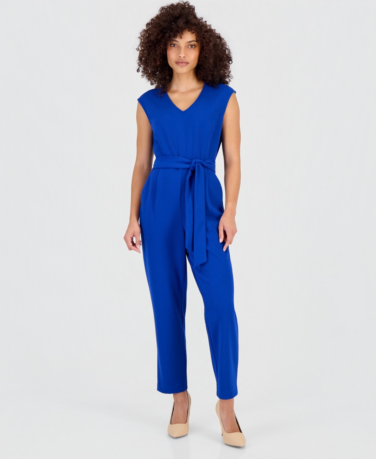 Click here for Anne Klein Essentials Petite Belted V-Neck Jumpsui... prices