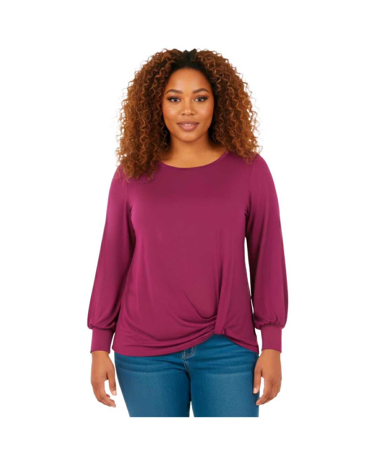 Click here for Avenue Womens Scoop Neck Knot Hem Top - Deep berry prices