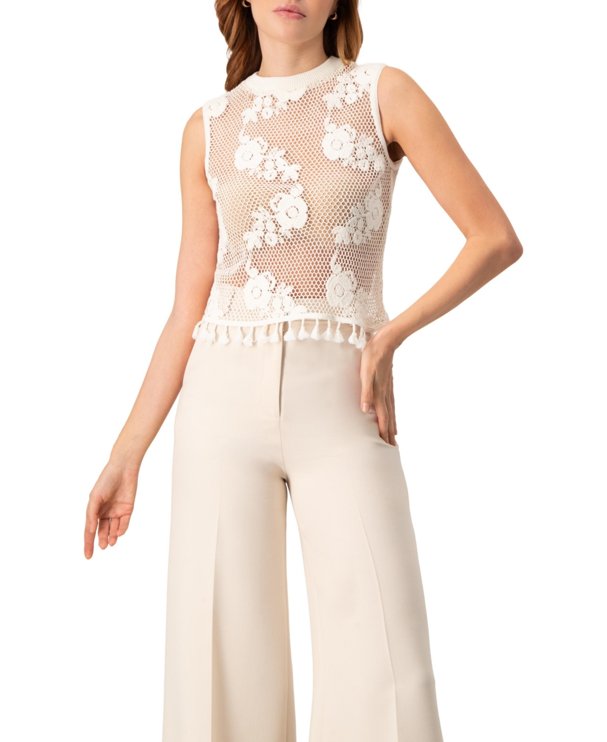 Click here for Ivonne Womens Sleeveless Knitted Fringe Top - Ivor... prices