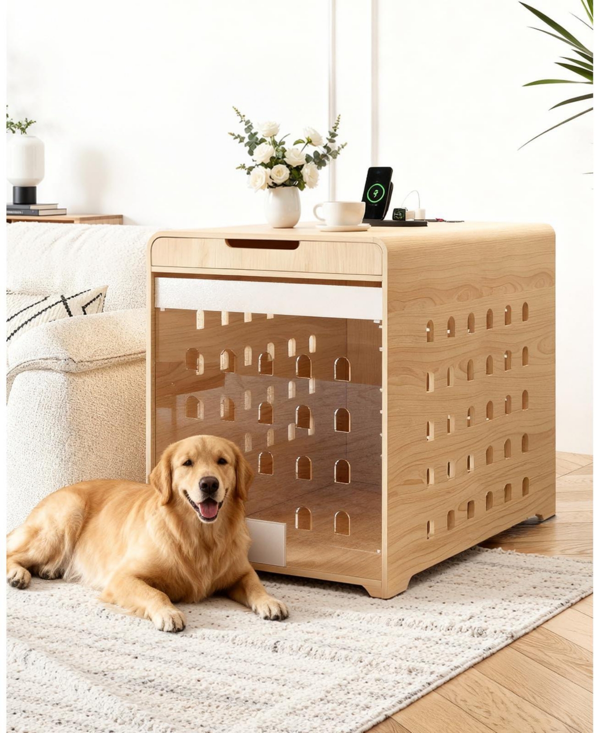 Click here for Sugift 37-Inch Oak Dog Crate Furniture with Chargi... prices