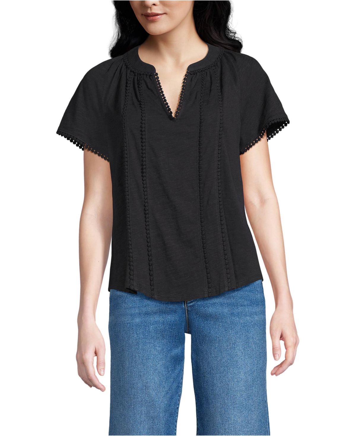 Click here for Lands End Womens Slub Short Sleeve Notch Neck Top... prices