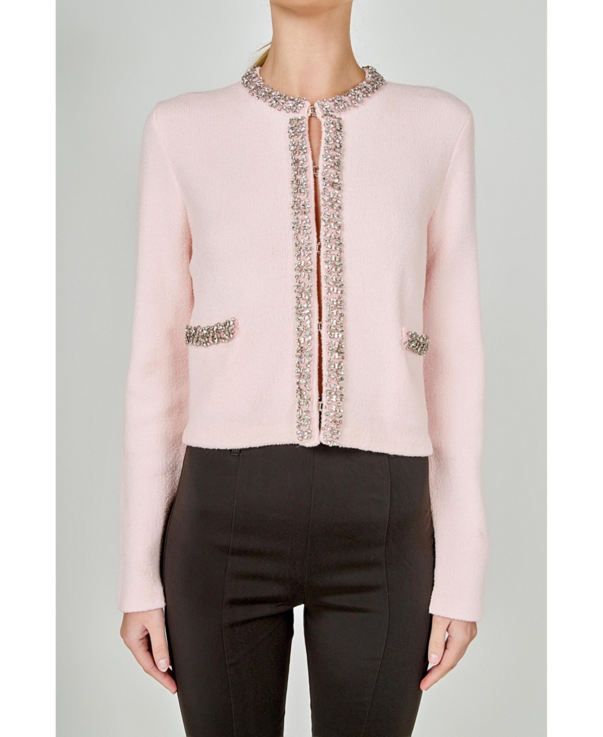 Click here for endless rose Womens Boucle Knit Jewel Trim Sweater... prices