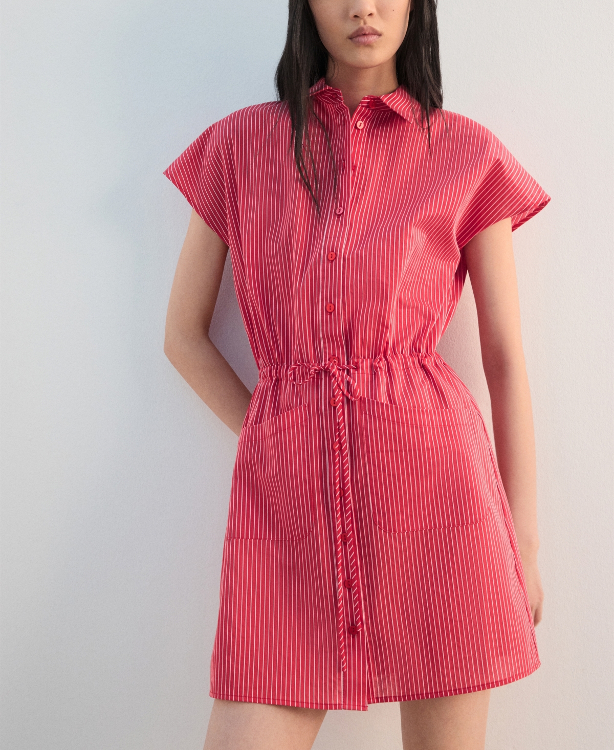 Click here for Mango Womens Striped Shirt Dress - Red prices