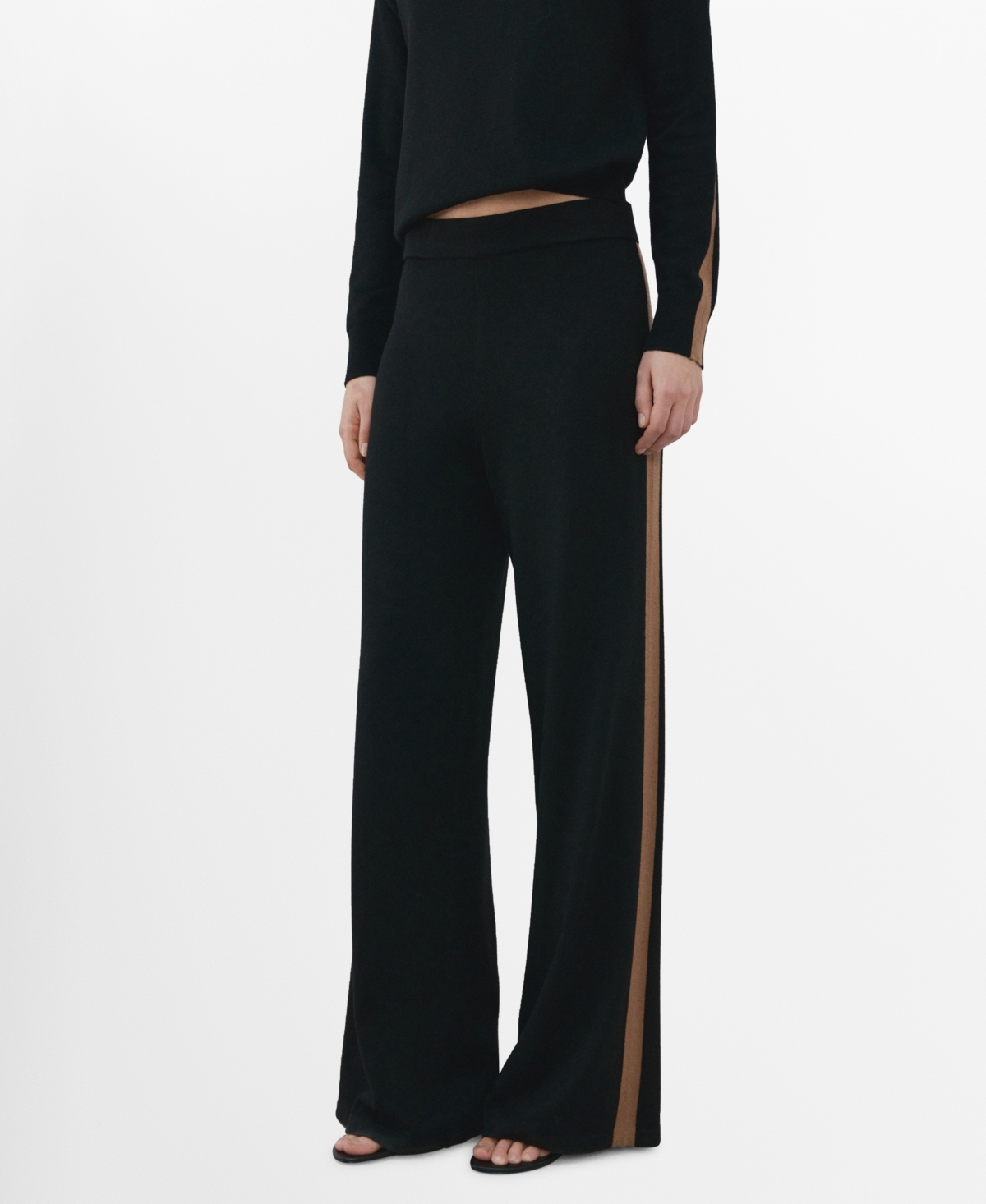 Click here for Mango Womens Contrast Stripe Knit Pants - Black prices