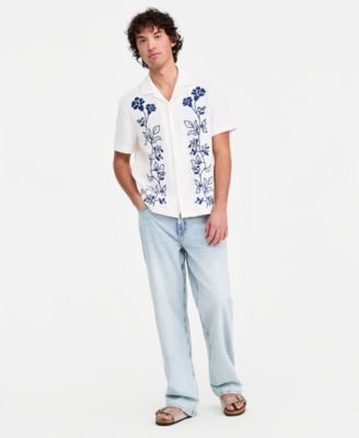 Click here for Sun Stone Mens Floral Embroidered Cotton Camp Shir... prices