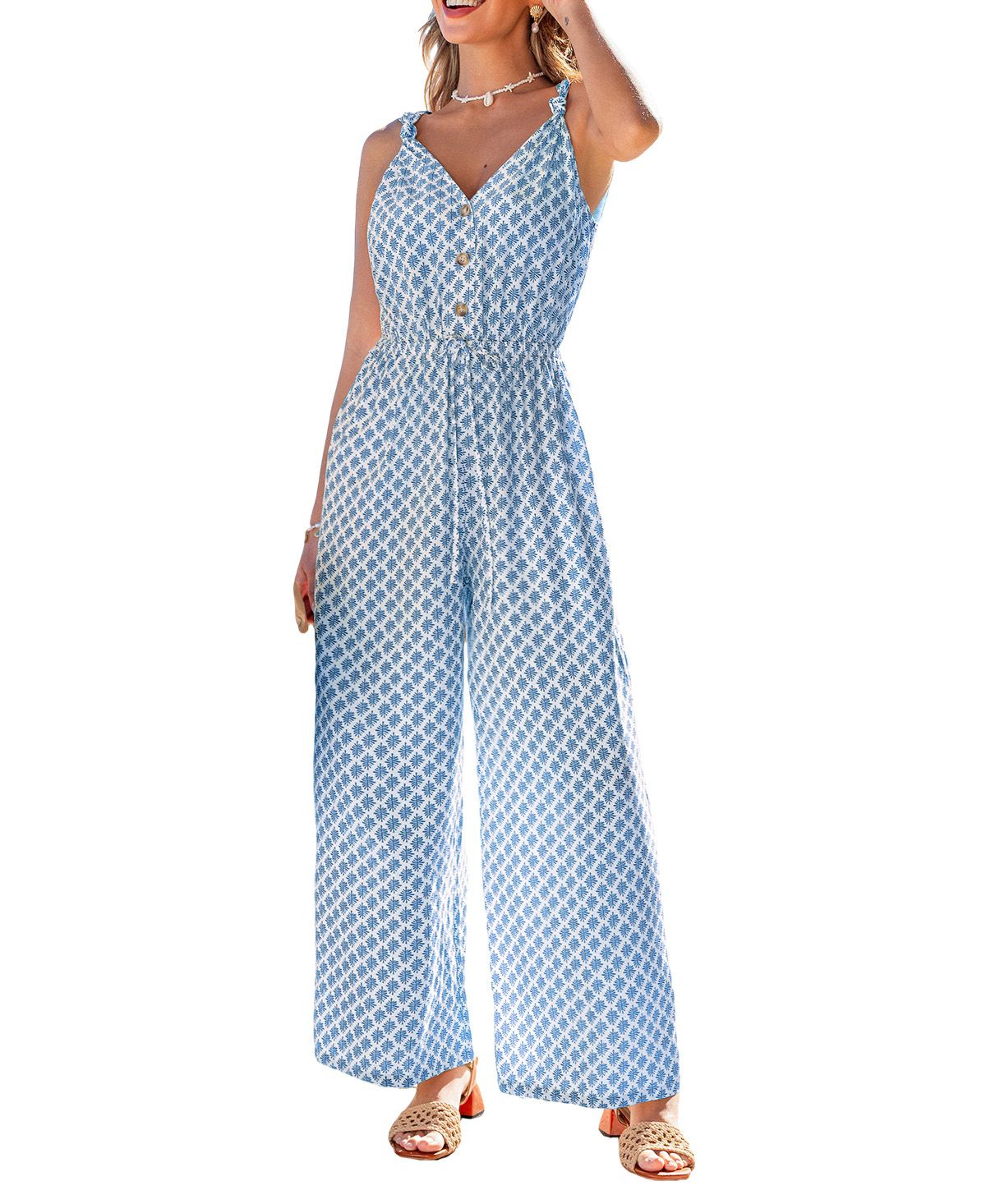 Click here for Cupshe Womens Dana Point Ornate Jumpsuit - Light/p... prices