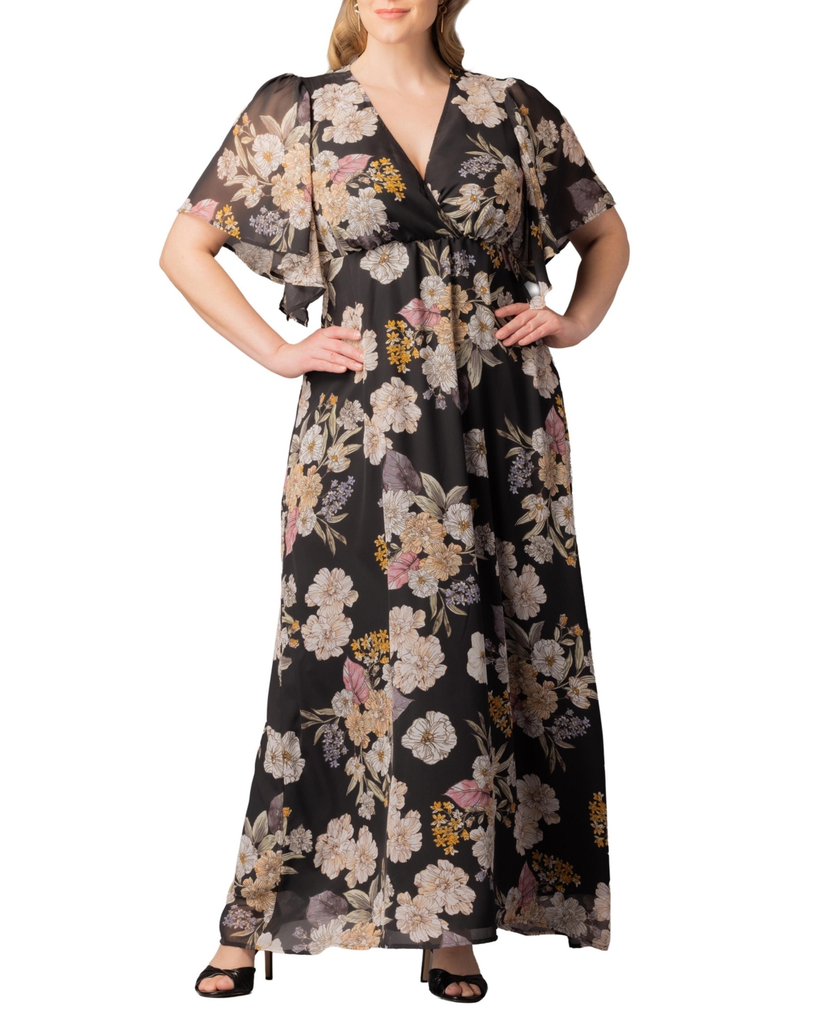 Click here for Kiyonna Plus Size Carmella Flutter Sleeve Gown - M... prices