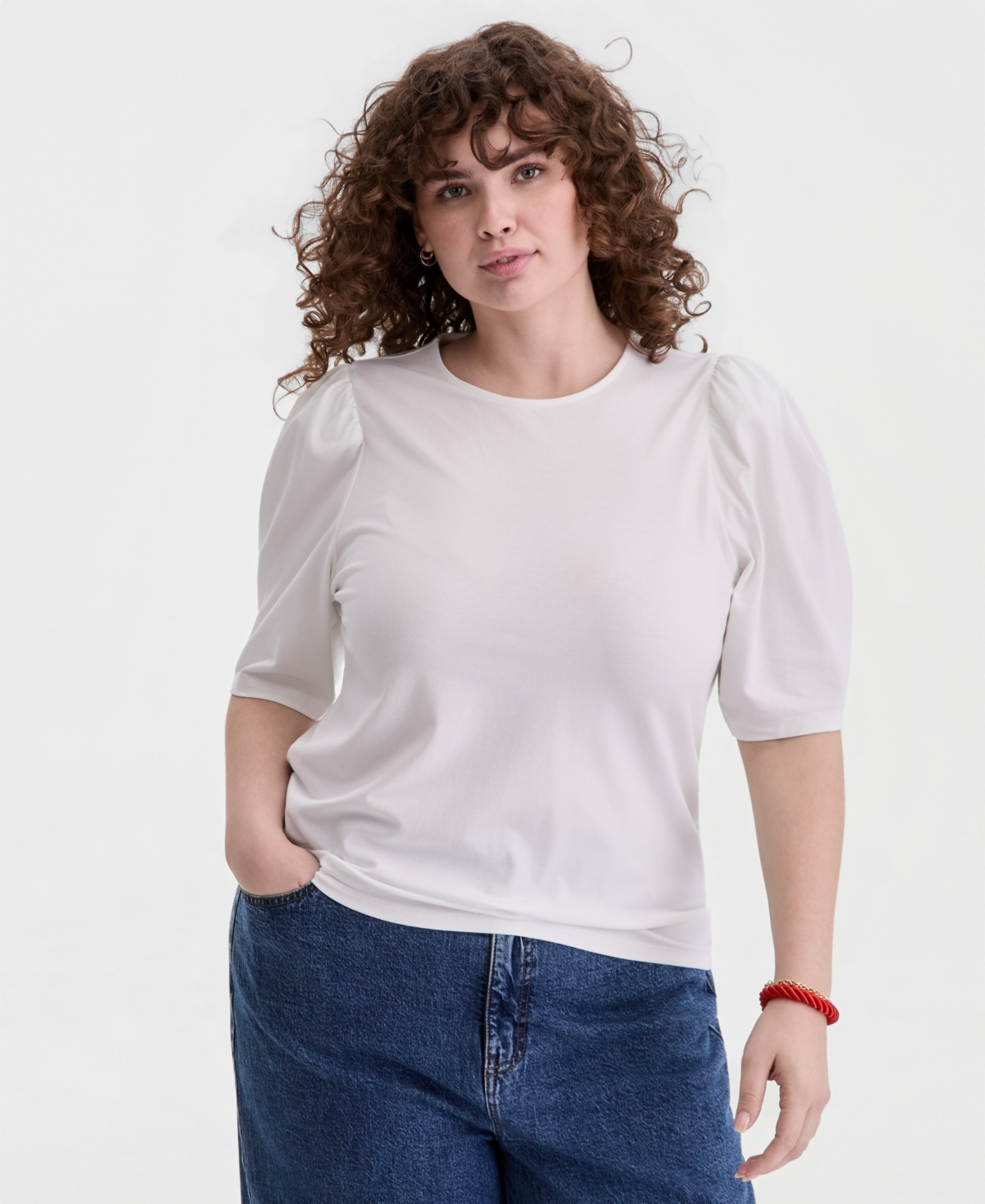 Click here for On 34th Trendy Plus Printed Ruched Puff-Sleeve Cre... prices