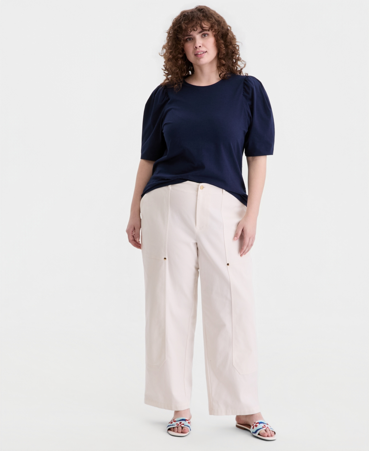 Click here for On 34th Trendy Plus Printed Ruched Puff-Sleeve Cre... prices