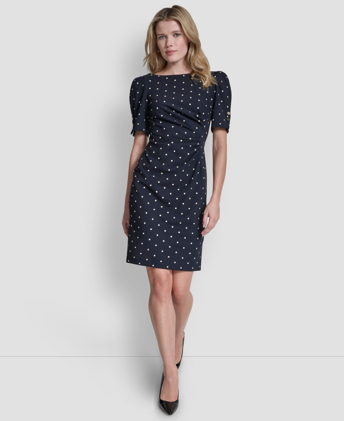 Click here for Dkny Womens Short-Sleeve Jewel Neck Dress - Midnig... prices