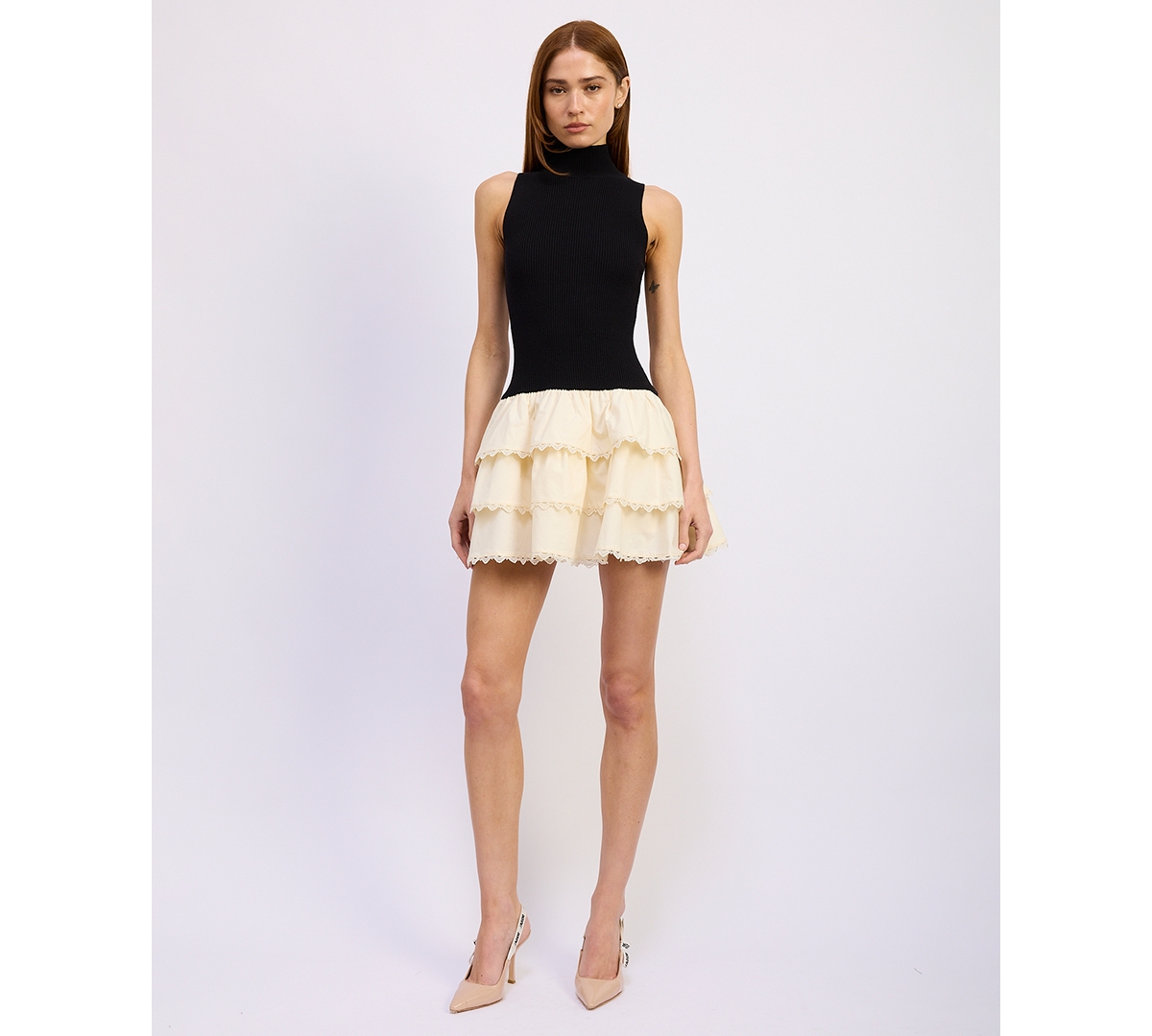 Click here for En Saison Womens Piper Mixed Media Mock Neck Rompe... prices