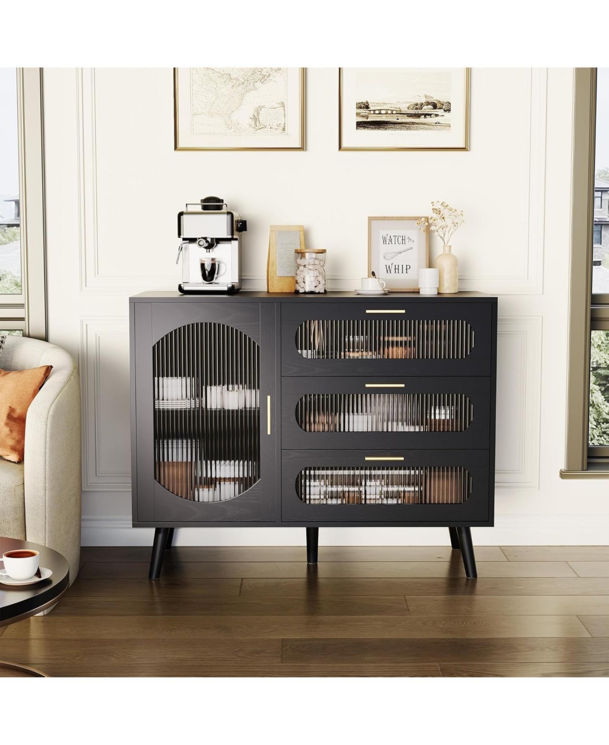 Click here for gaomon Modern Black Sideboard Cabinet with 3 Spaci... prices