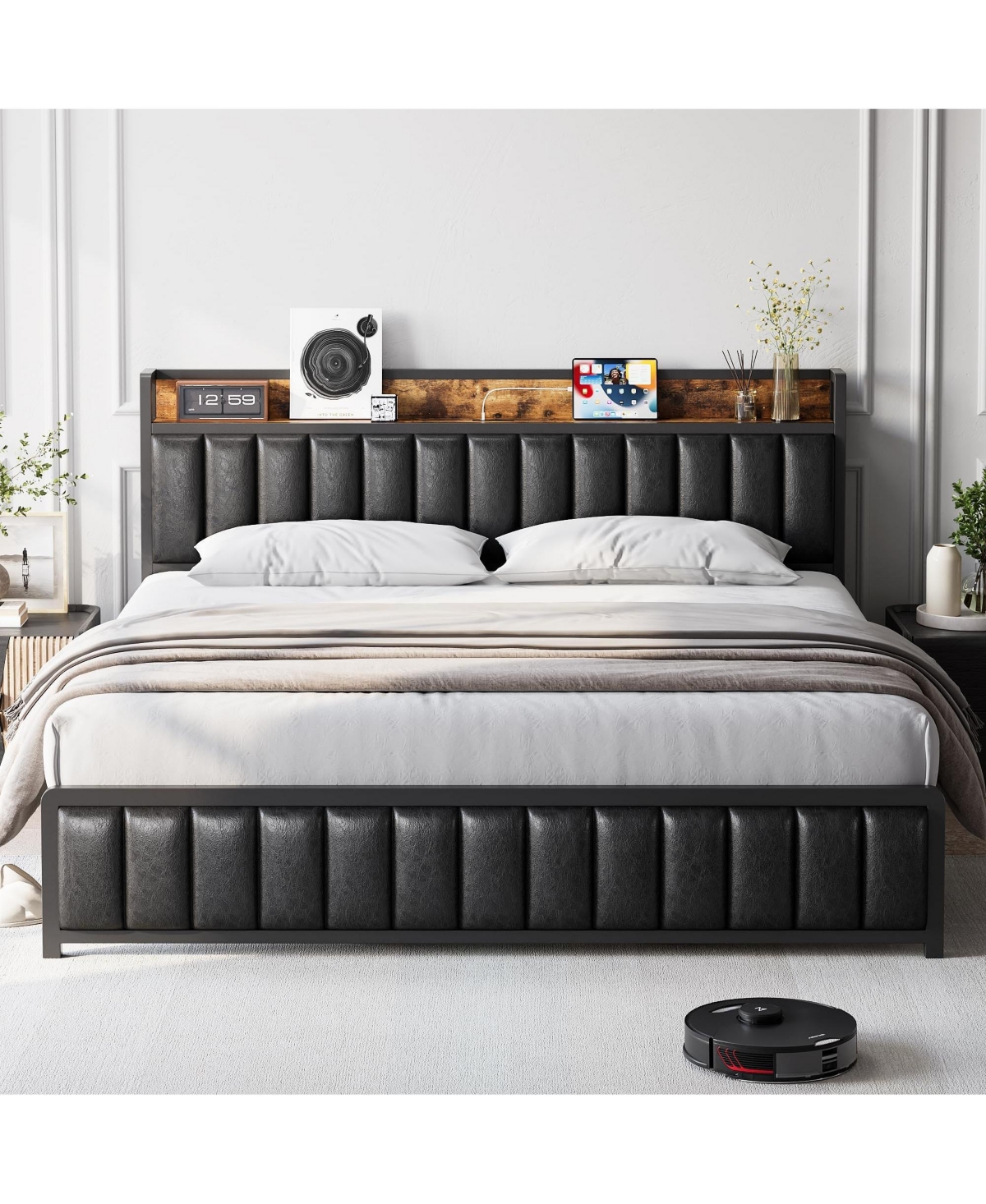 Click here for gaomon Bed Frame with Shelf Headboard and Charging... prices
