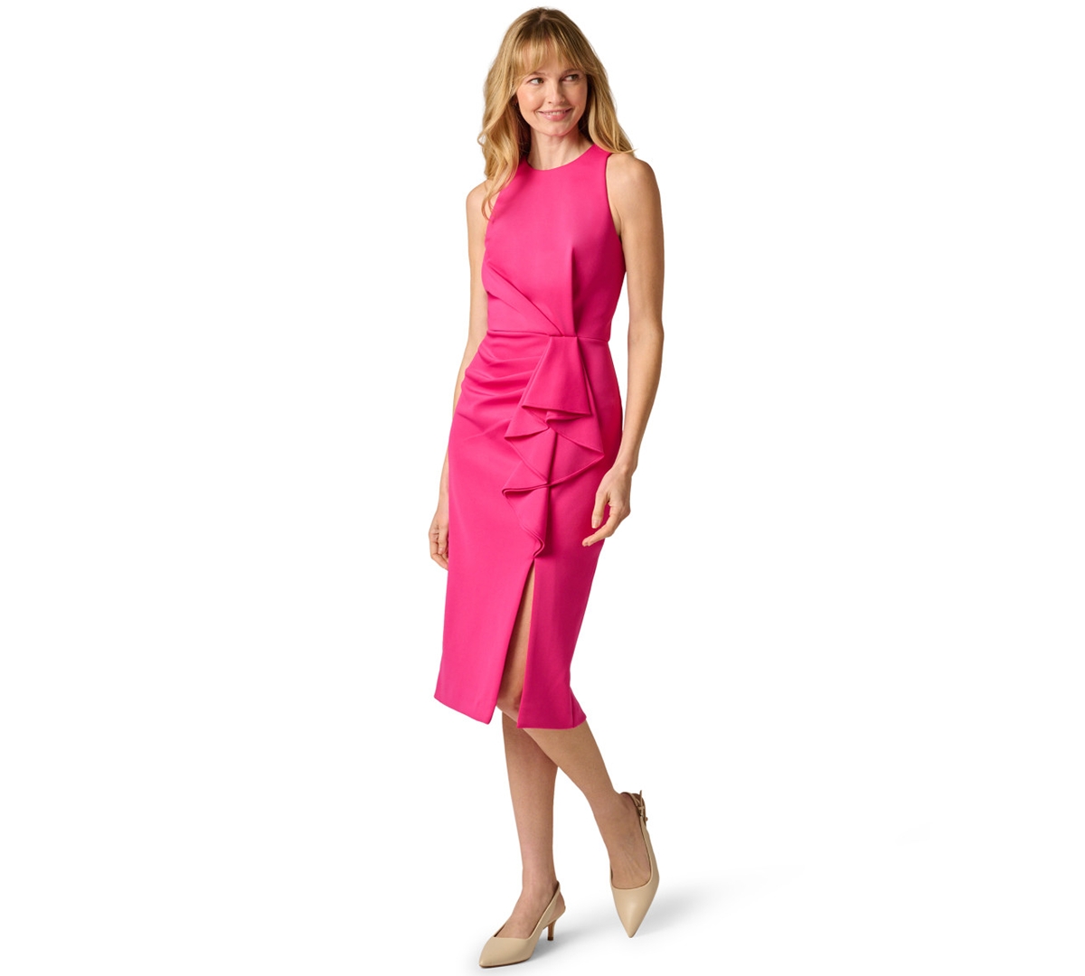 Click here for Adrianna Papell Womens Crew Neck Ruffle Midi Dress... prices