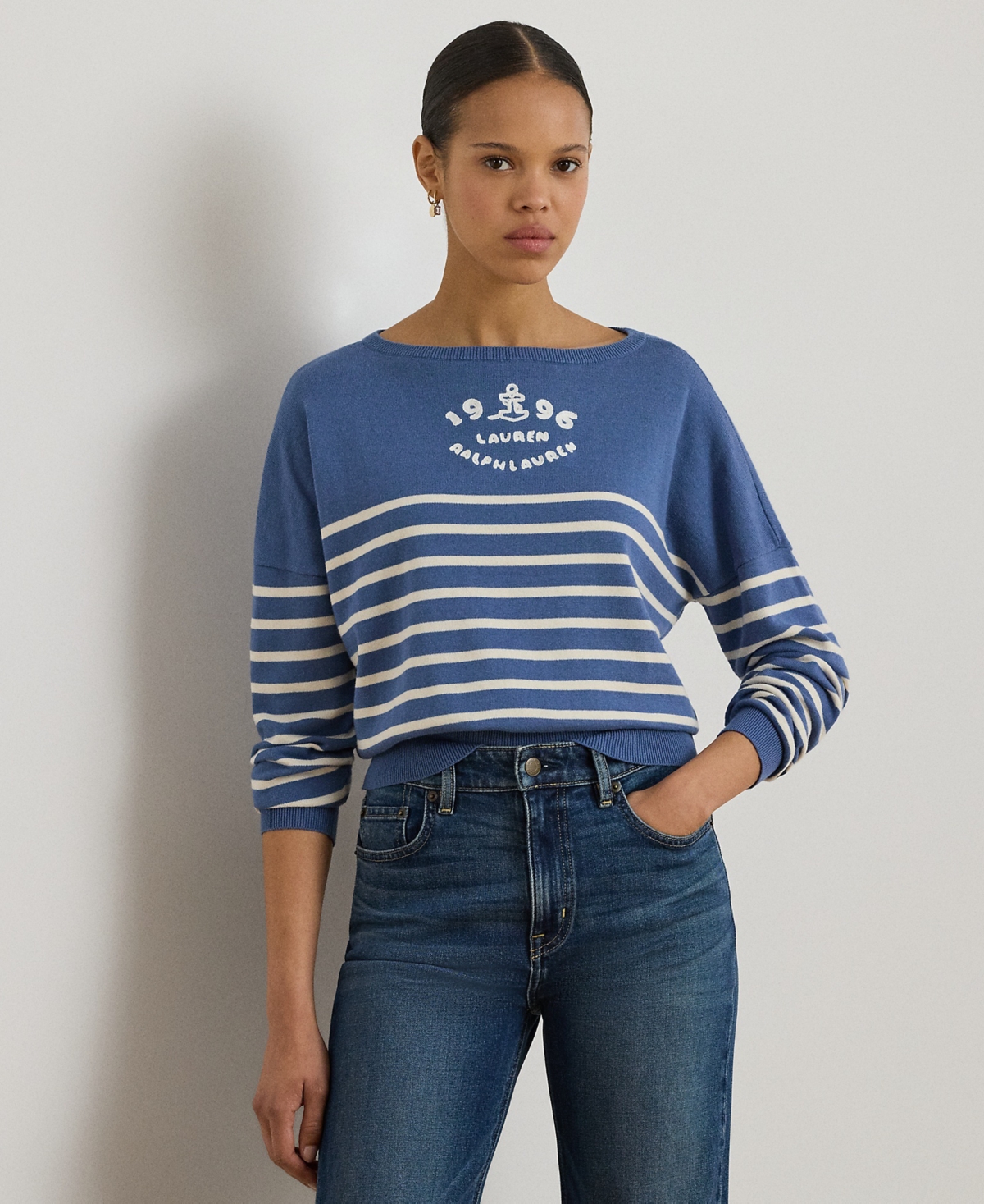 Click here for Lauren Ralph Lauren Petite Logo Striped Sweater -... prices