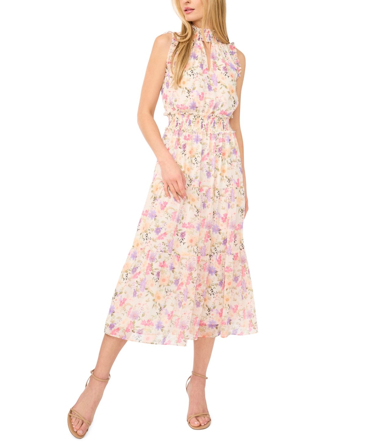 Click here for CeCe Womens High Neck Smocked Sleeveless Maxi Dres... prices