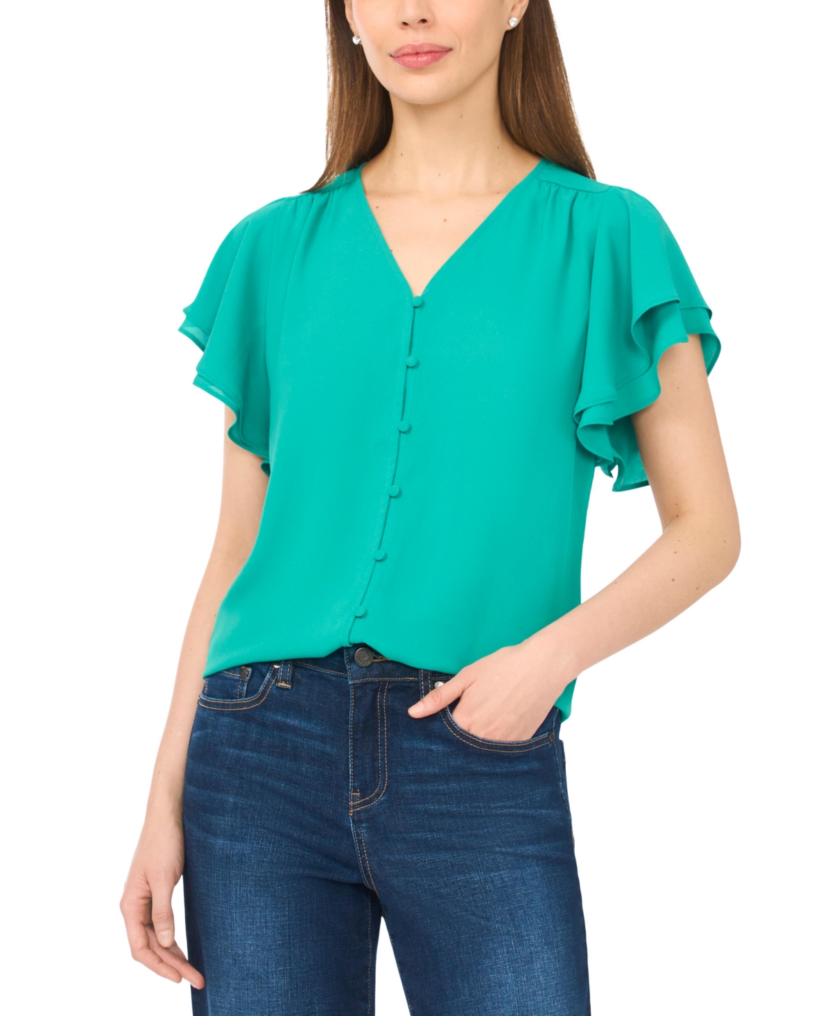 Click here for CeCe Womens V-Neck Double Flutter Sleeves Top - Ev... prices