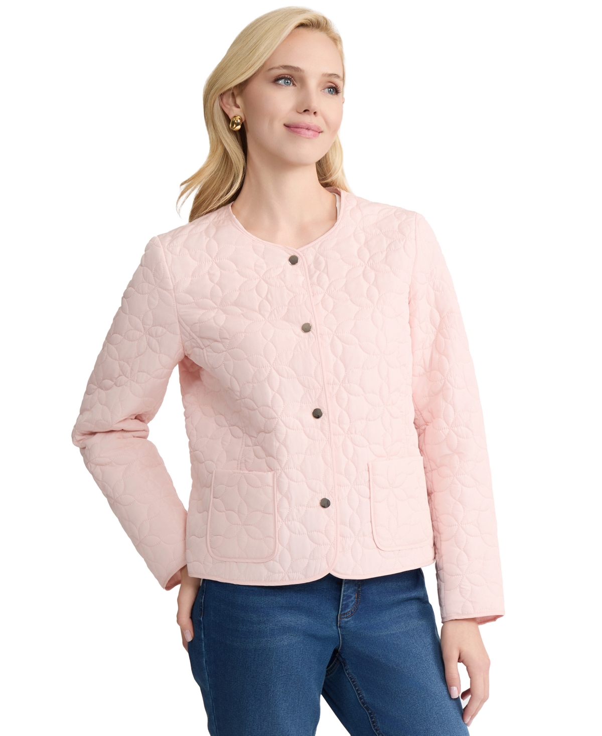 Click here for Jones New York Womens Quilted Flower Crew Neck Jac... prices