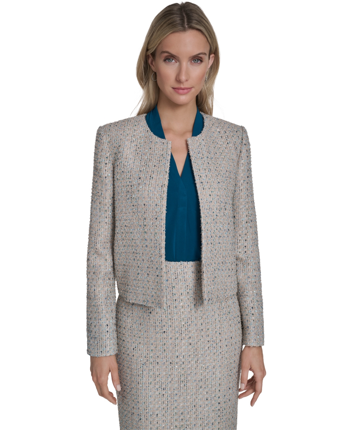 Click here for Calvin Klein Womens Tweed Open-Front Jacket - Latt... prices