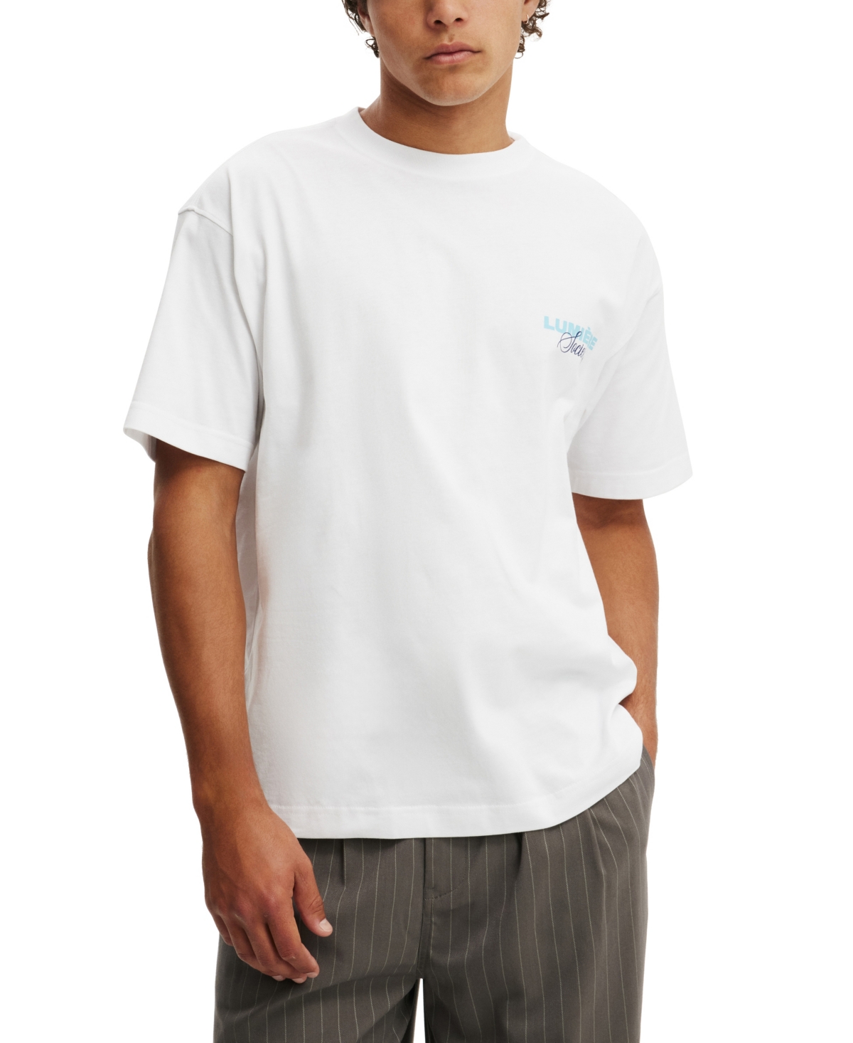 Click here for Cotton On Mens Crewneck Pull-On T-Shirt - White/Bl... prices