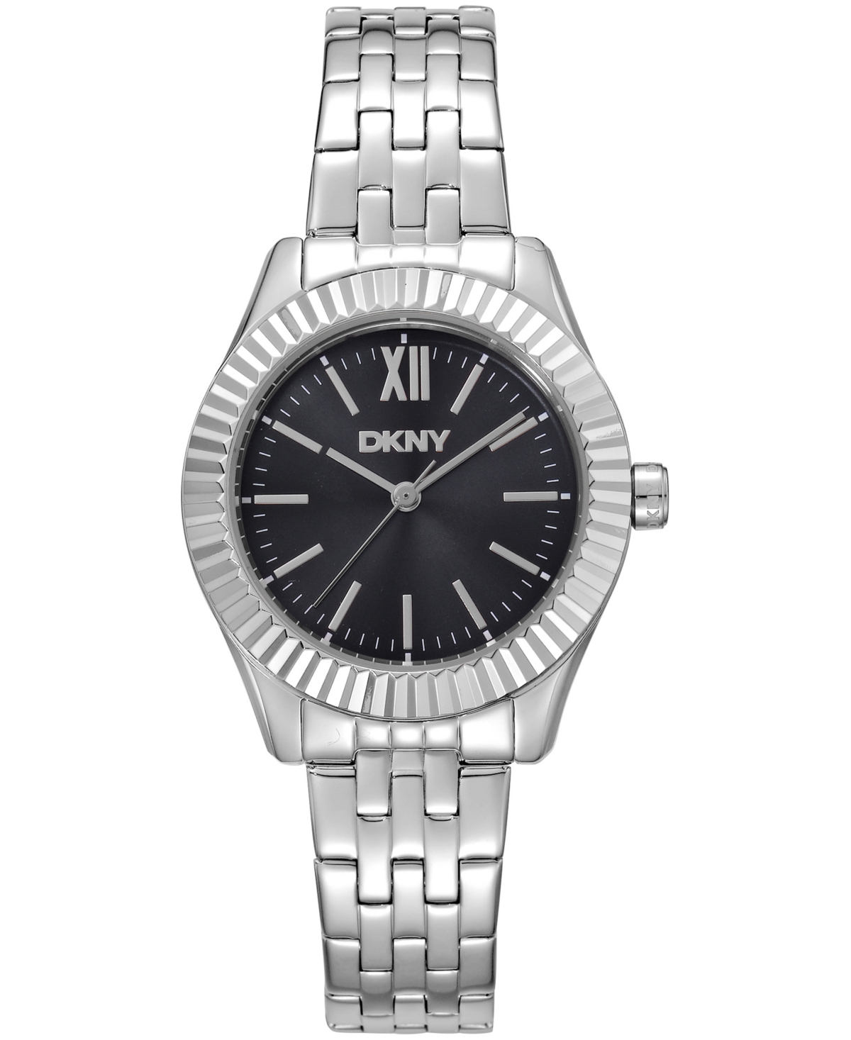Click here for Dkny Womens Black Dial Fluted Bezel Stainless Stee... prices