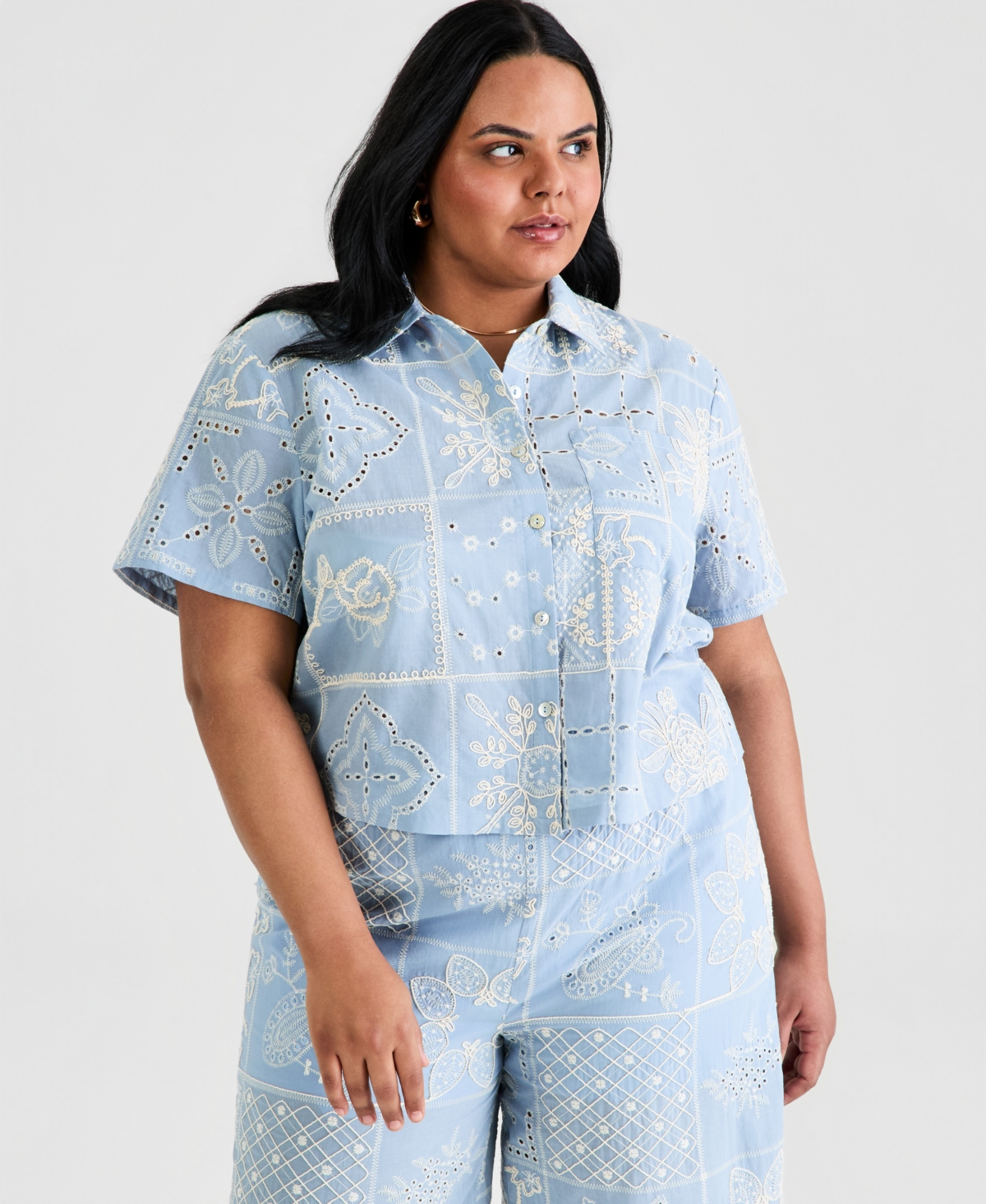 Click here for And Now This Trendy Plus Size Embroidered Short-Sl... prices