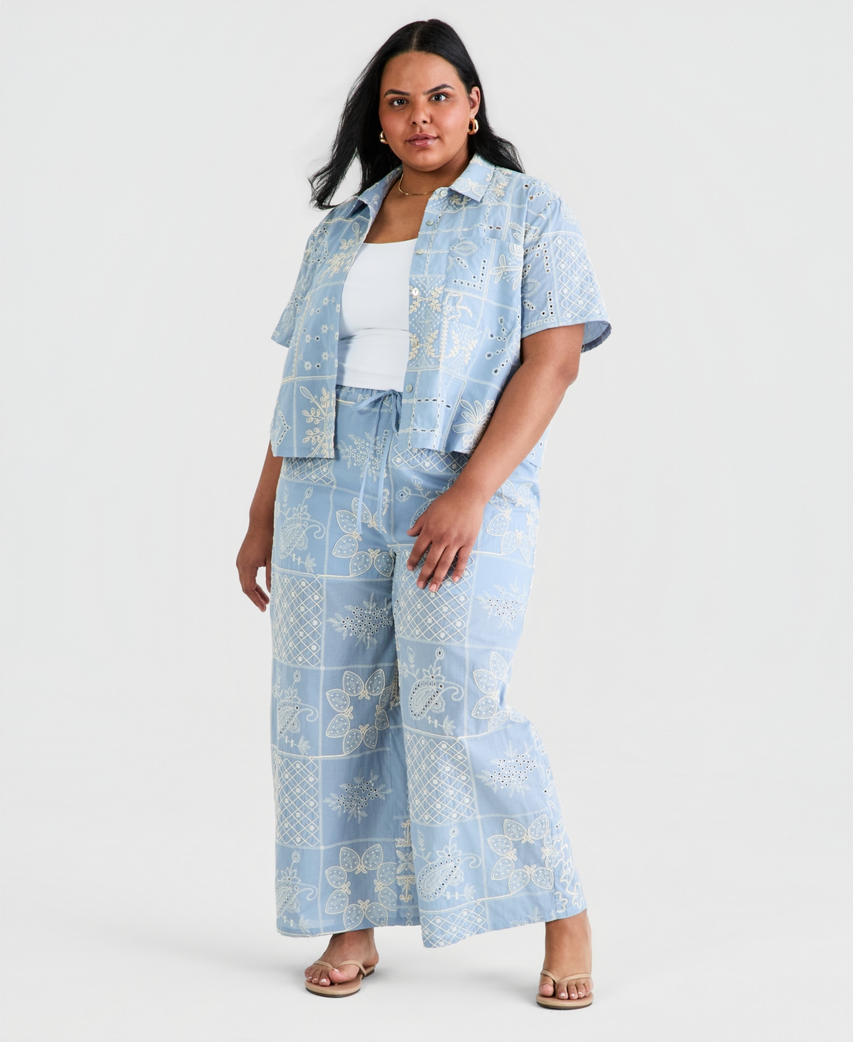 Click here for And Now This Trendy Plus Size Embroidered Wide Leg... prices