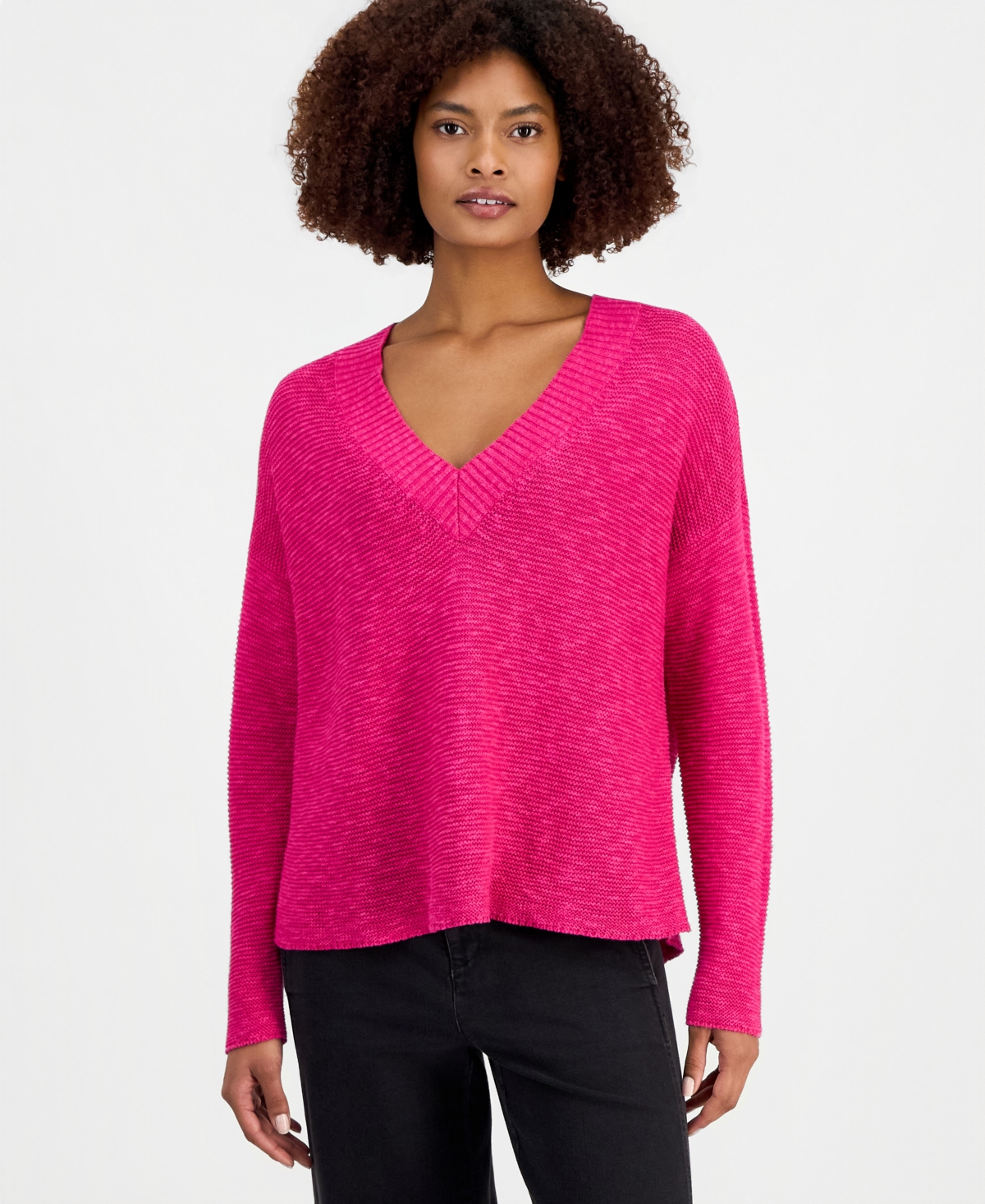 Click here for Eileen Fisher Womens Cotton & Linen V-Neck Sweater... prices