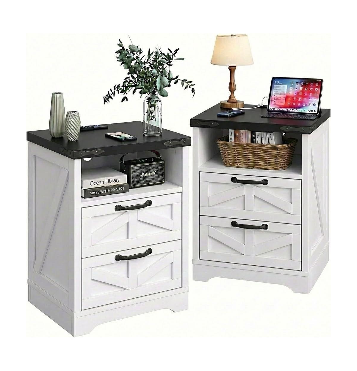 Click here for gaomon Farmhouse Nightstands Set of 2  Wooden Beds... prices