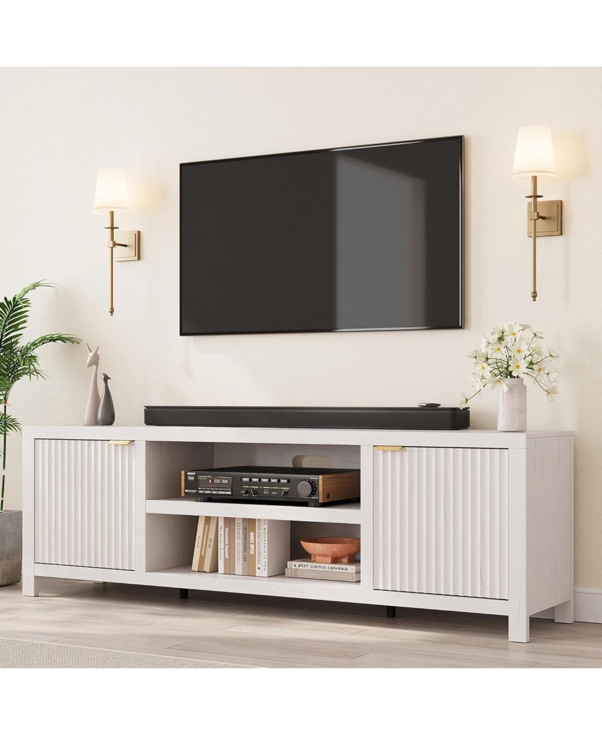Click here for gaomon Fluted Tv Stand for 80 Inch Tv  Modern Ente... prices