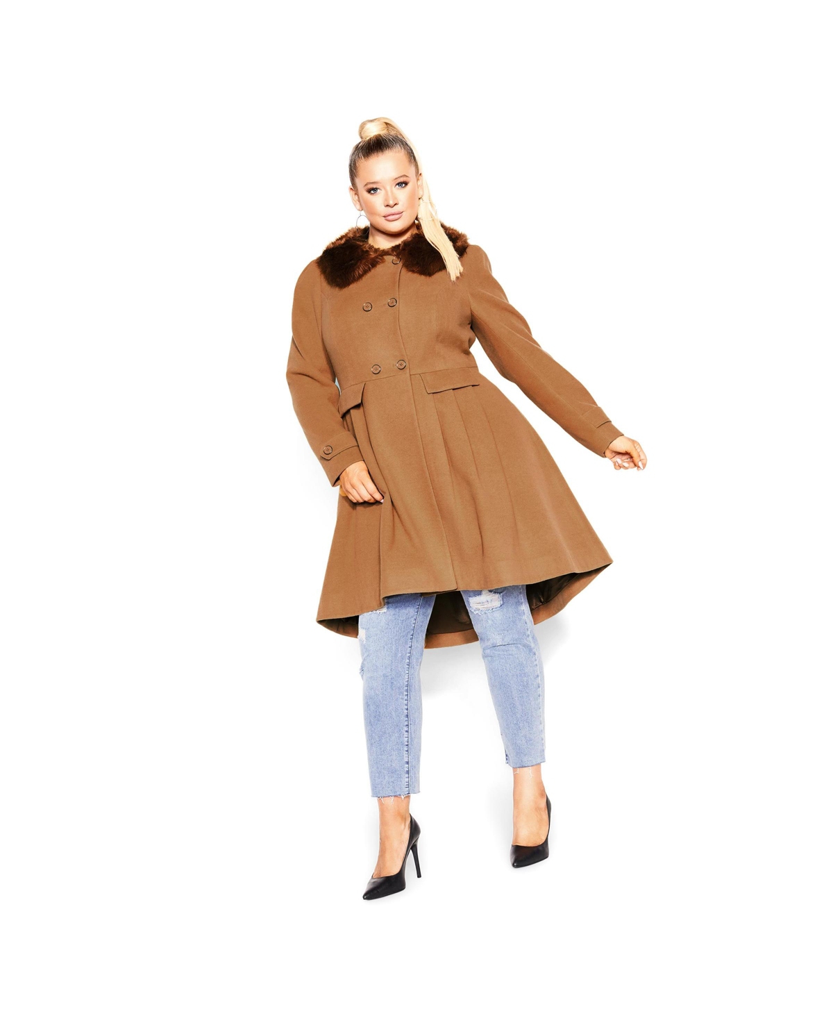 Click here for City Chic Plus Size Womens Grandiose Coat - Sand prices