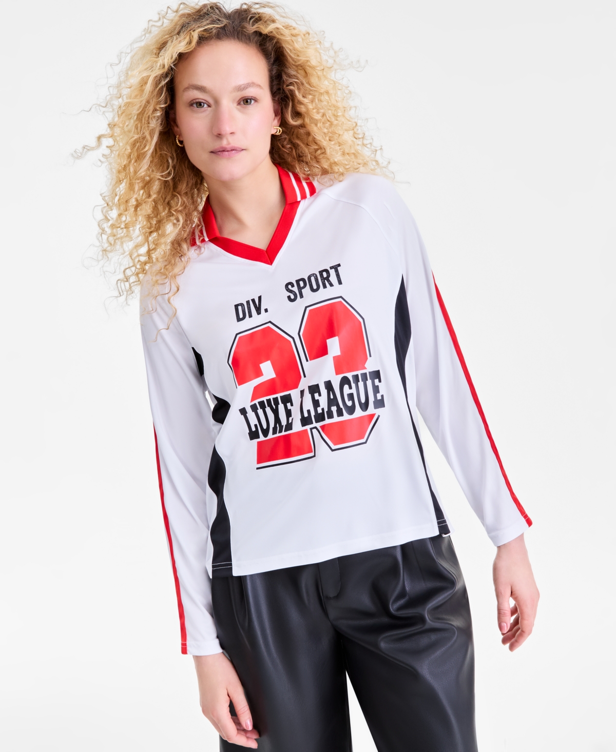 Click here for Bar Iii Womens Sporty Graphic Long-Sleeve Polo Top... prices