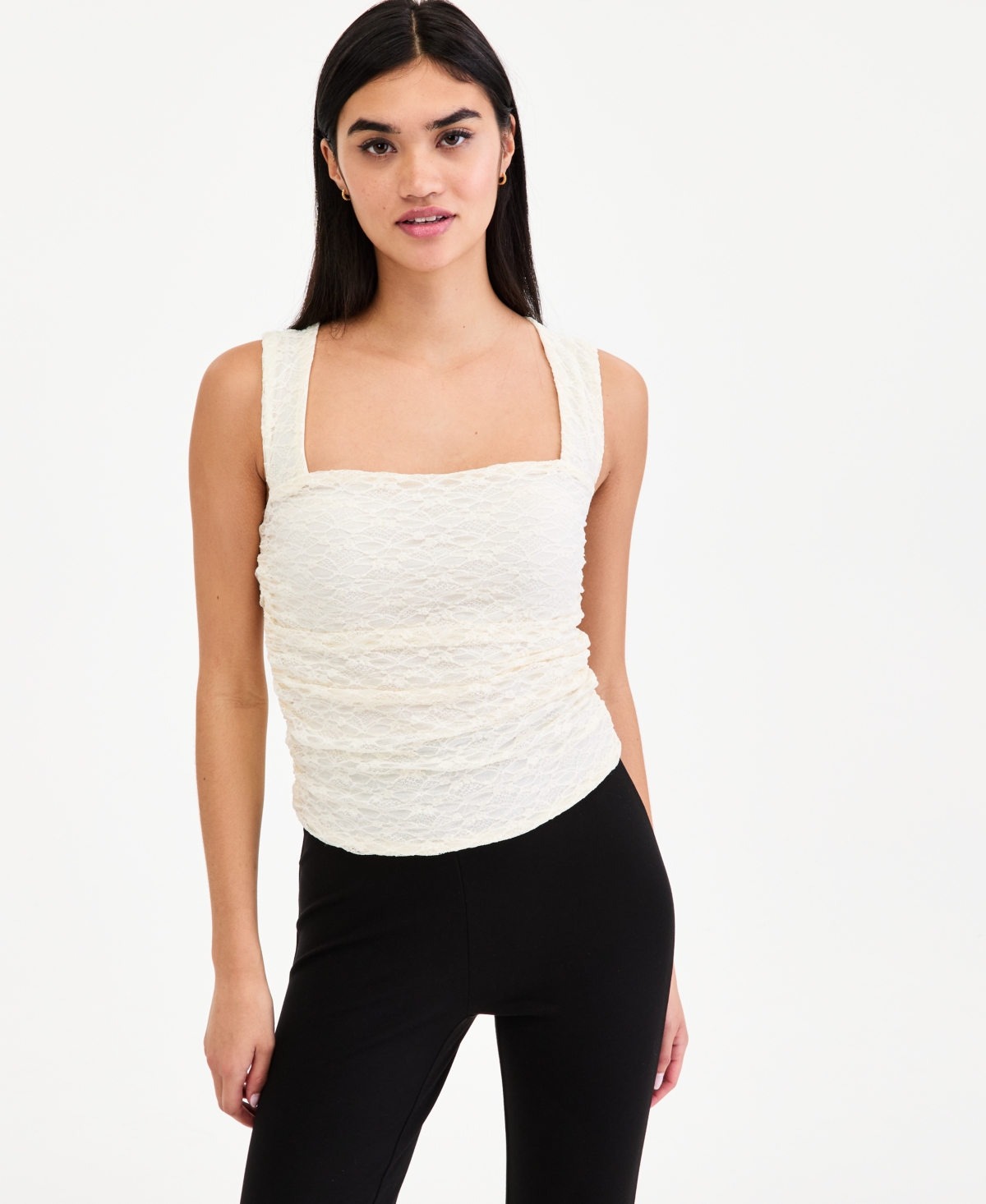 Click here for Bar Iii Womens Lace Ruched-Side Top  Macys Exclusi... prices