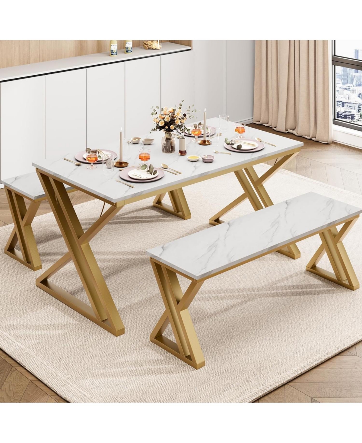 Click here for gaomon Kitchen Room Dining Table Set with Benches... prices