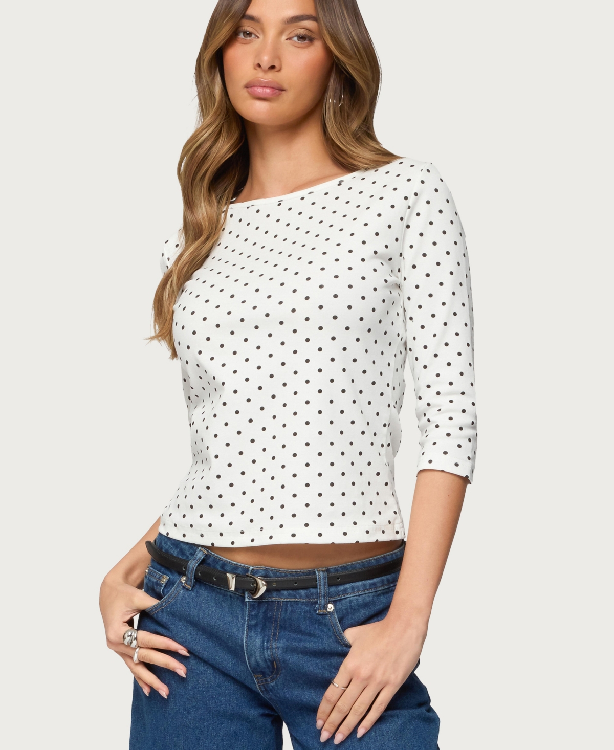 Click here for Edikted Womens Lela Polka Dot Quarter Sleeve Top -... prices