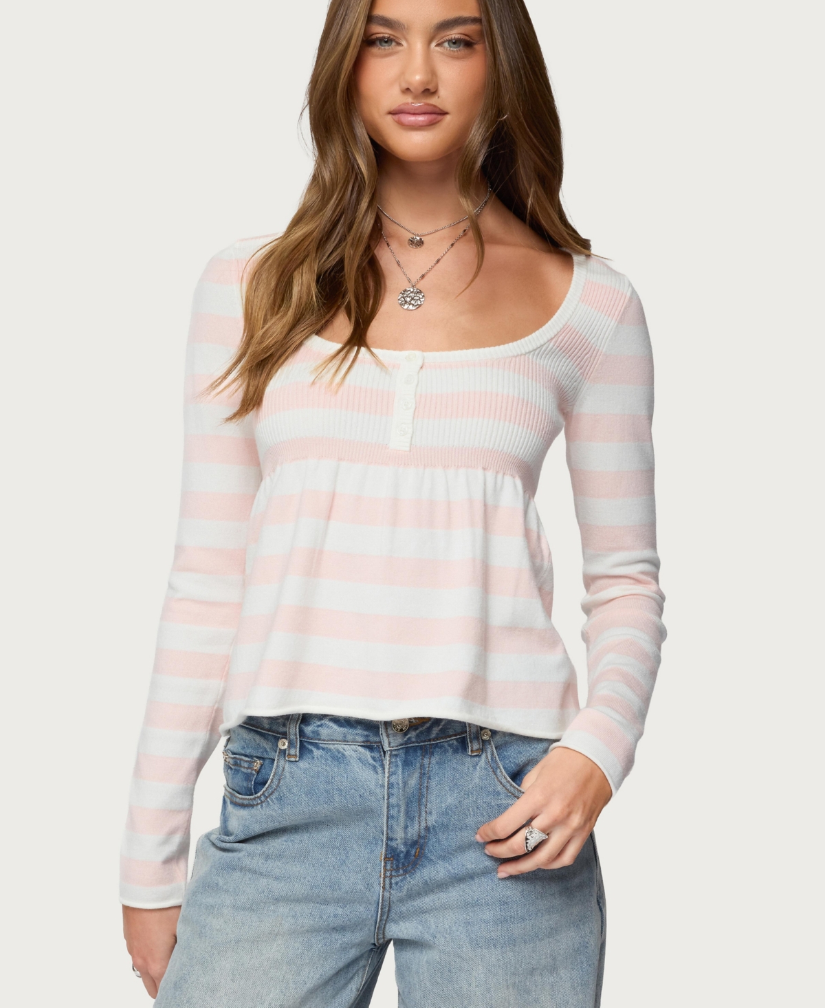 Click here for Edikted Womens Lockie Striped Knit Babydoll Top -... prices