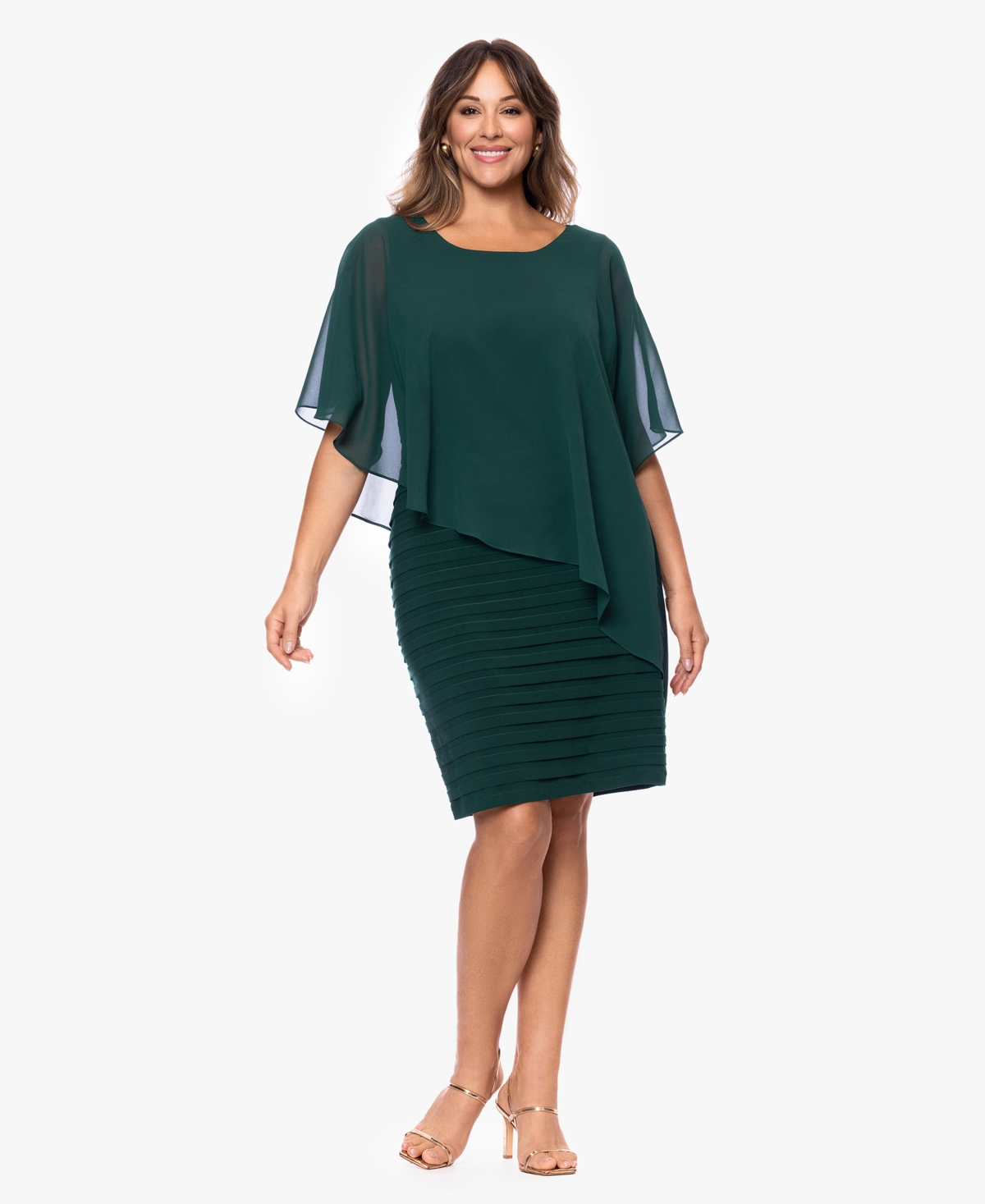 Click here for Betsy & Adam Plus Size Chiffon Capelet Sheath Dres... prices