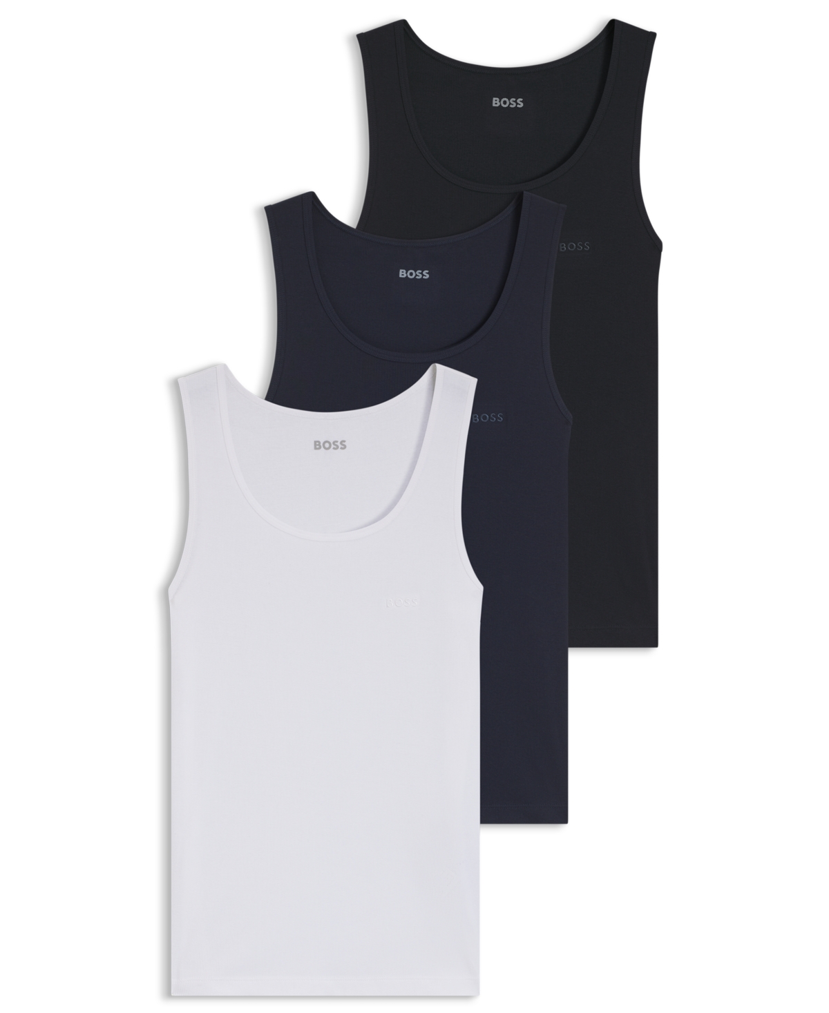 Click here for Hugo Boss Mens Rib Vest  3-Pack - Navy/White/Black prices