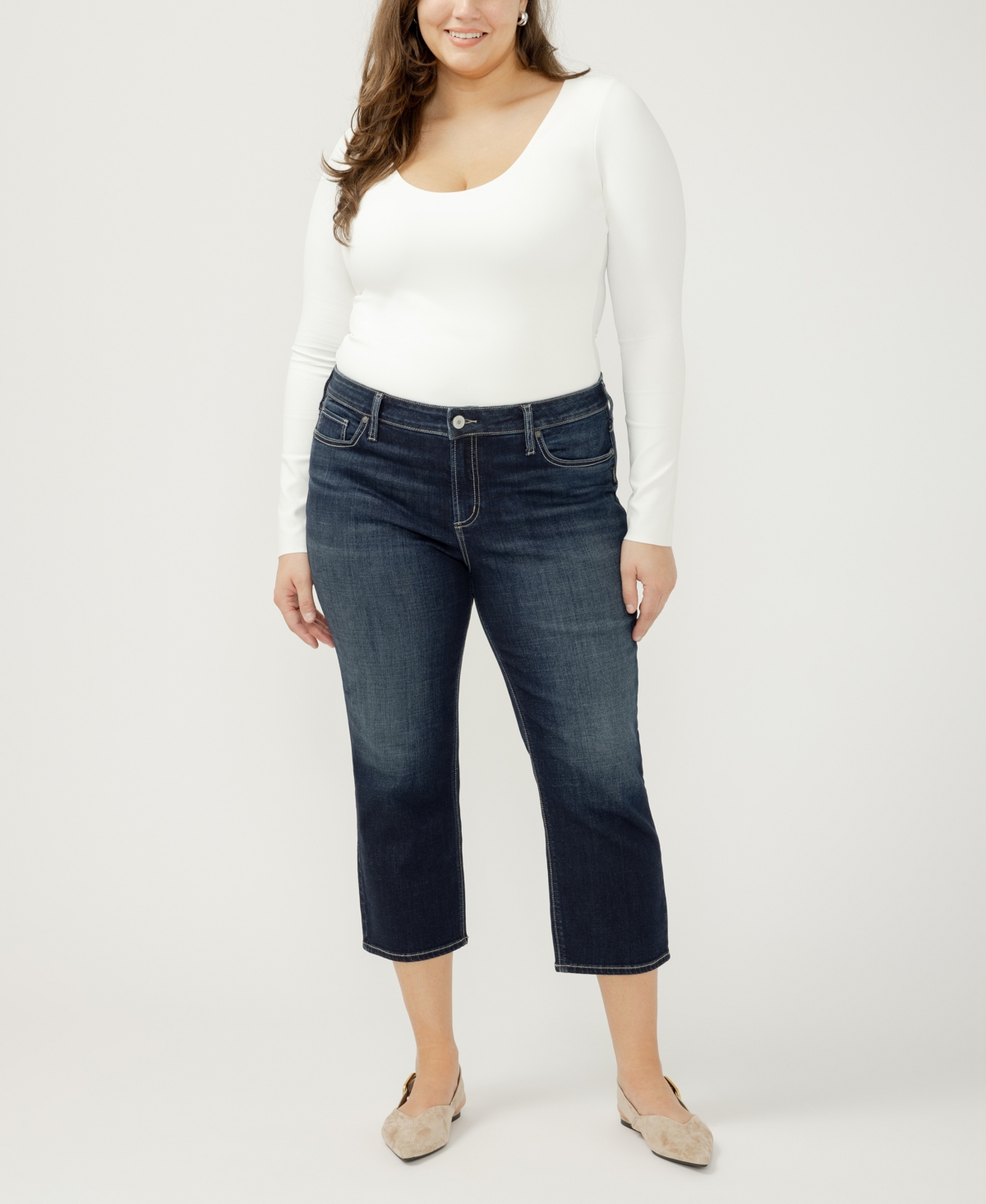 Click here for Silver Jeans Co. Plus Size Elyse Capris Jeans - Ba... prices