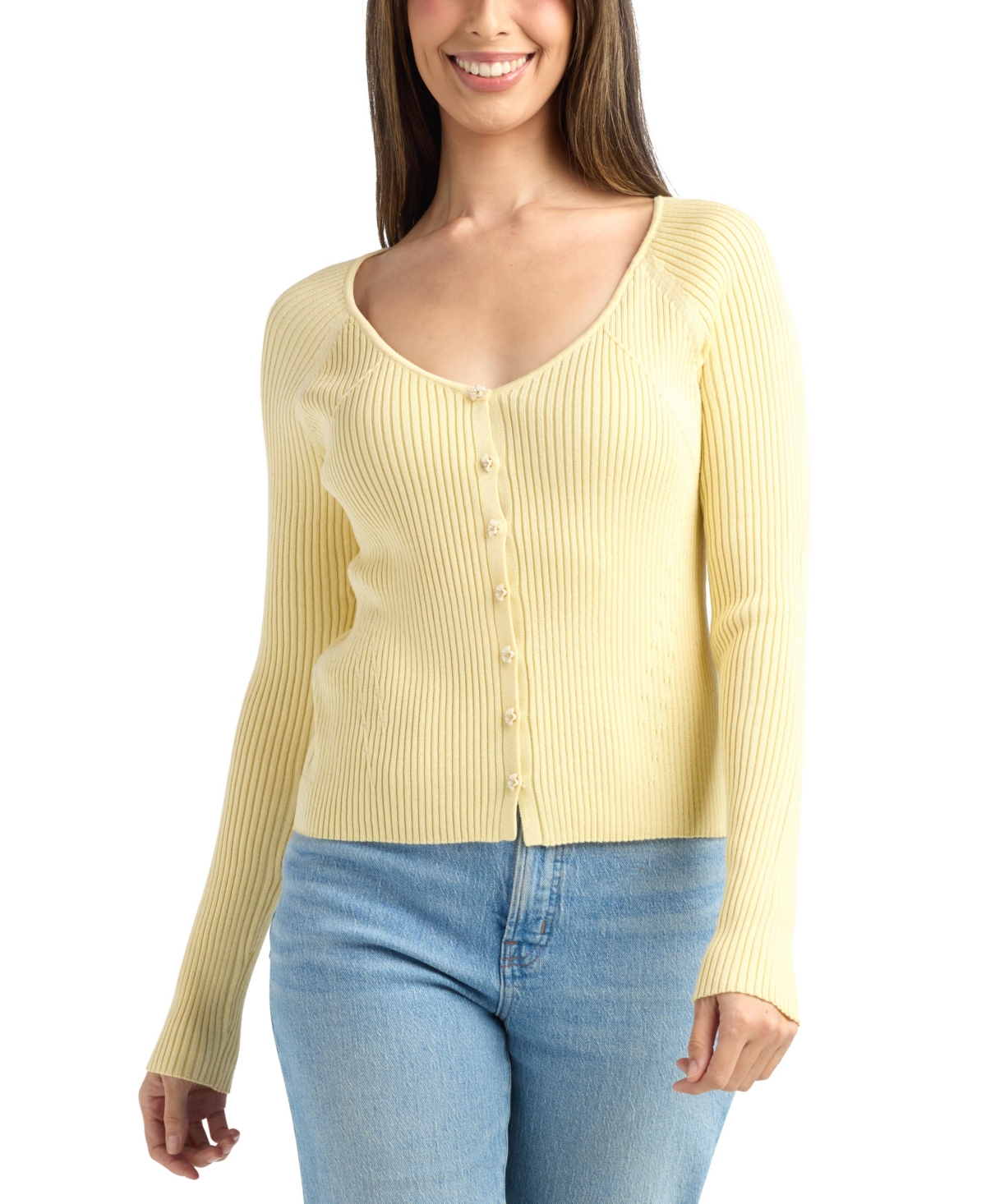 Click here for Bcx Womens V-Neck Fitted Sweater - Yellow prices
