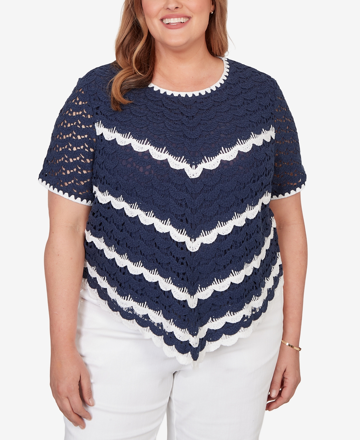 Click here for Alfred Dunner Plus Size Port Side Chevron Crochet... prices