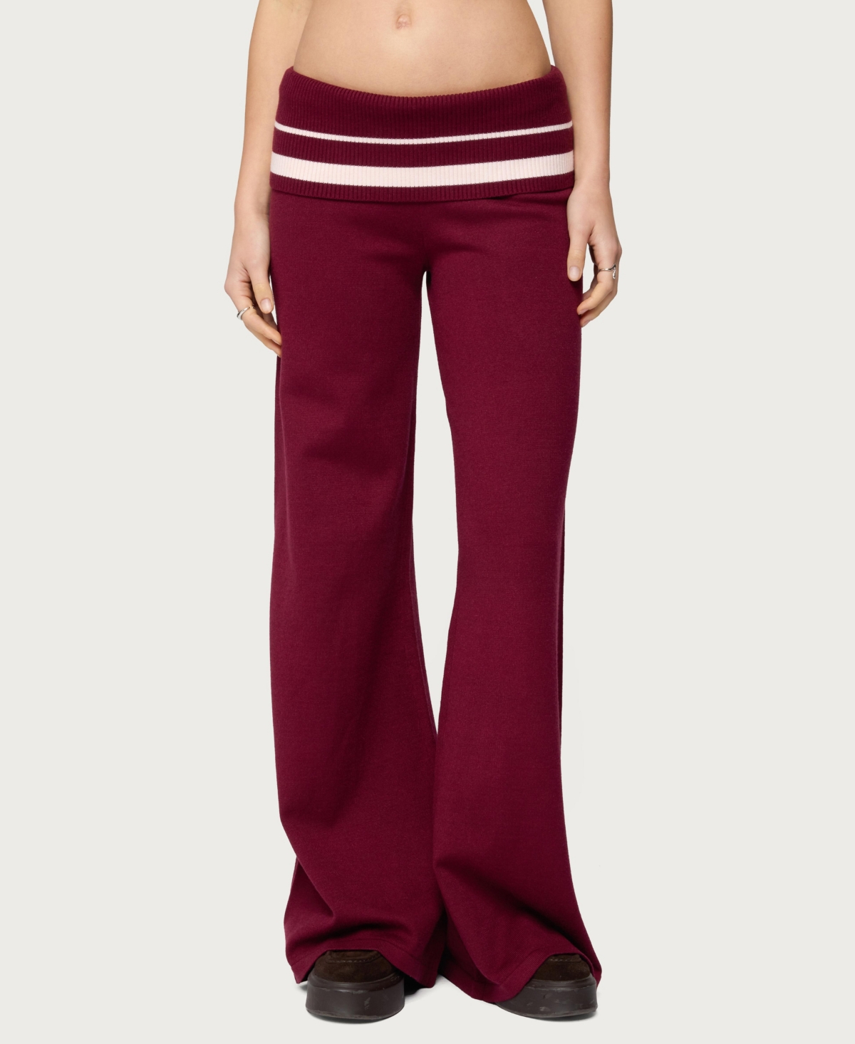 Click here for Edikted Womens Kaliya Stripey Foldover Knit Pants... prices