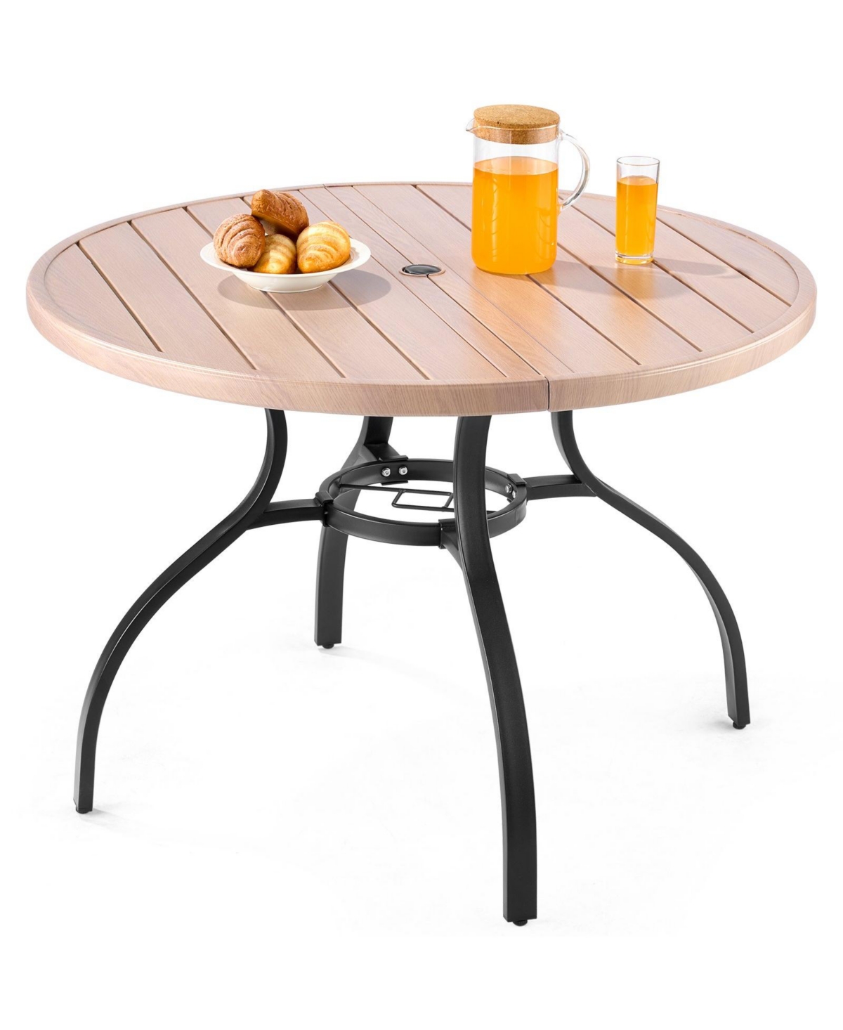 Click here for Mecale Round Outdoor Patio Dining Table with Wood-... prices
