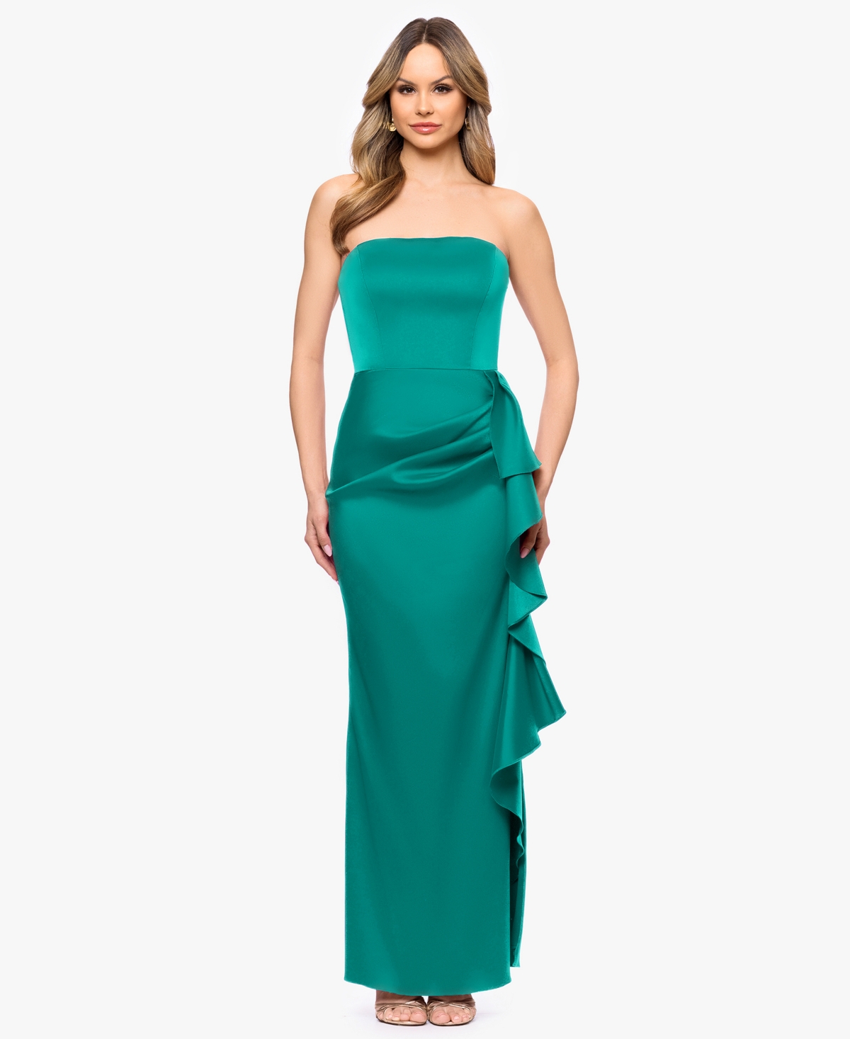 Click here for Betsy & Adam Womens Strapless Ruffle Detail Gown -... prices