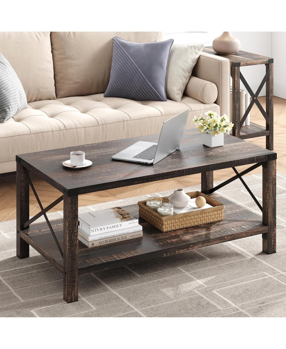 Click here for gaomon Farmhouse Rectangle Coffee Table 2-Tier Cen... prices