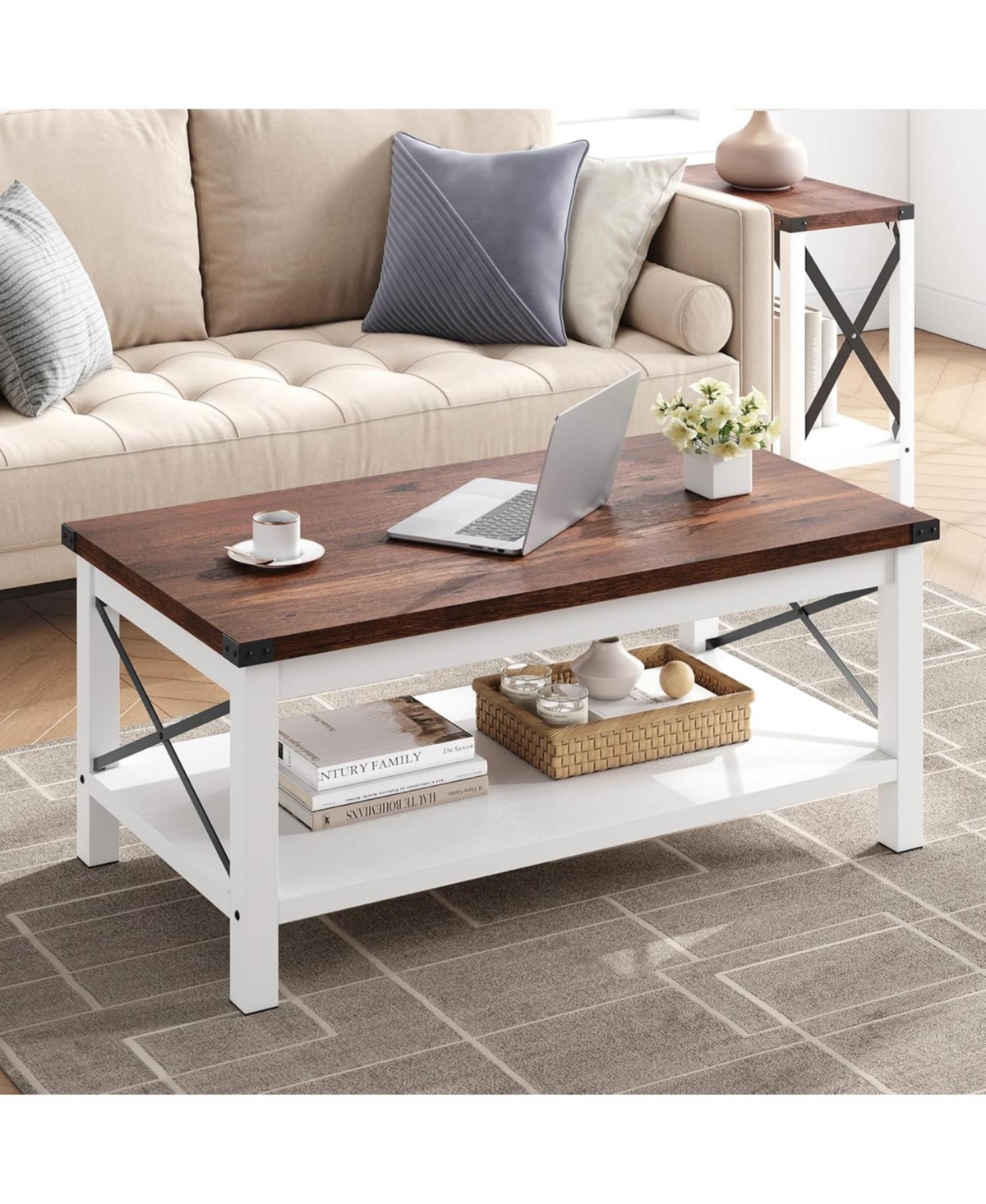 Click here for gaomon Farmhouse Rectangle Coffee Table 2-Tier Cen... prices