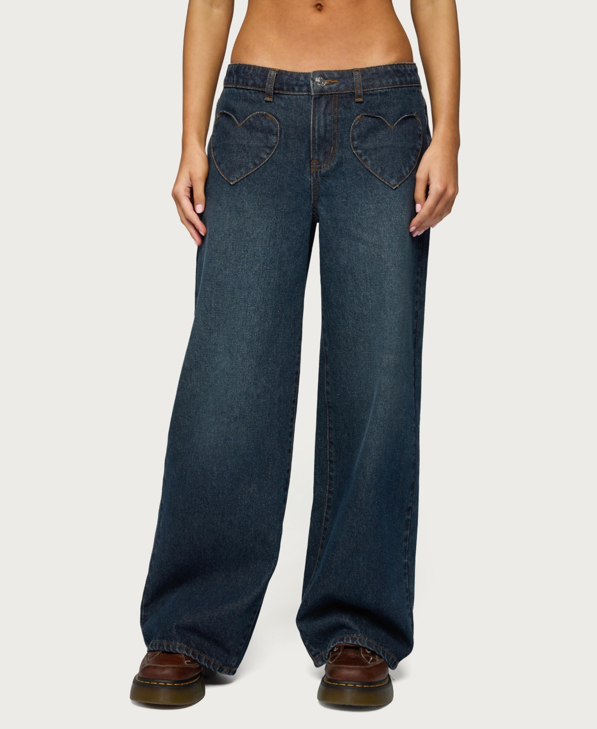 Click here for Edikted Womens Heart Pockets Low Rise Baggy Jeans... prices