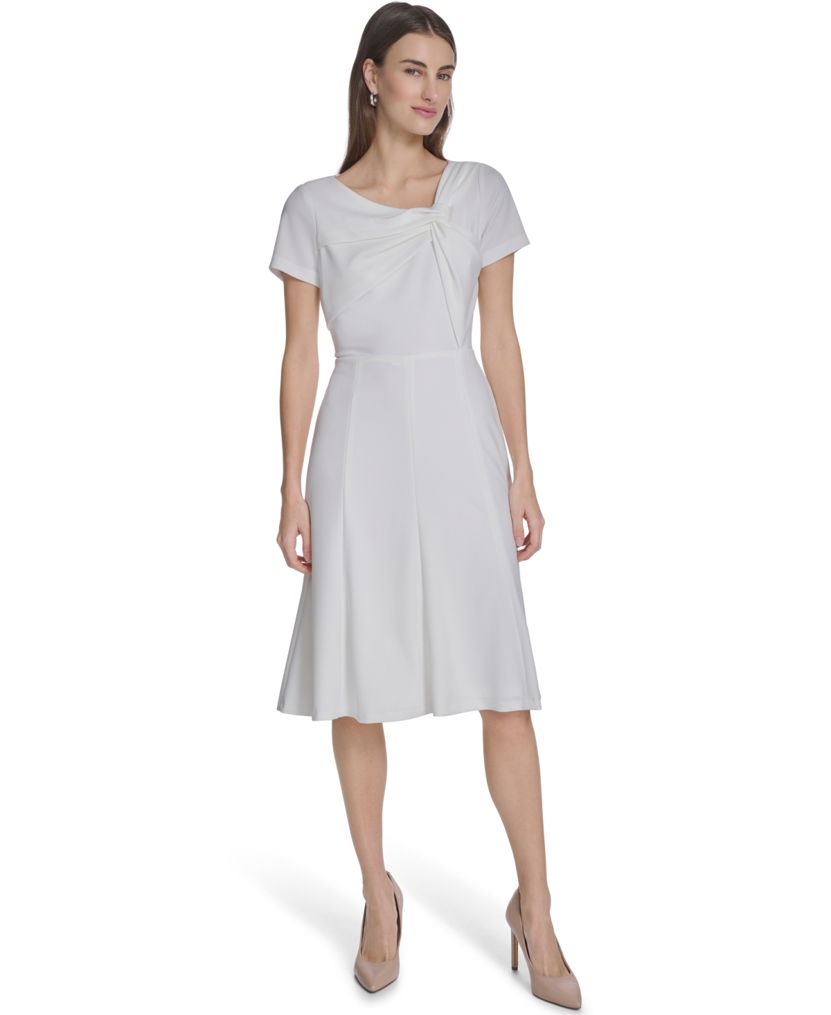 Click here for Calvin Klein Womens Twist Neck Midi Dress - Cream prices