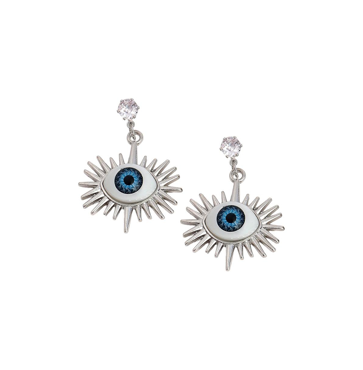 Click here for Sohi Womens The Evil Eyes Ray Drop Earrings - Silv... prices